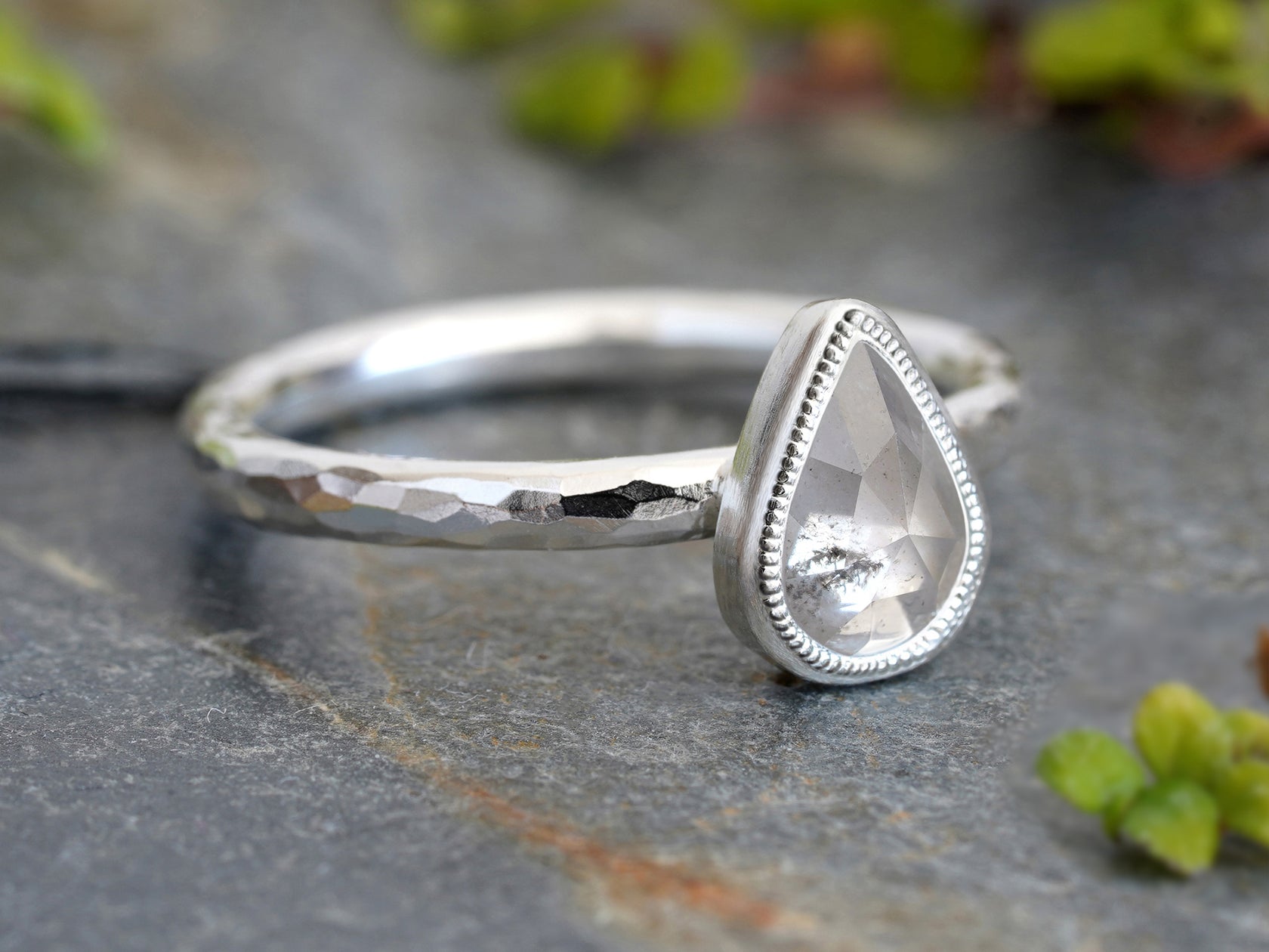 0.80ct Light Grey Diamond Ring, Rose Cut Diamond Engagement Ring, Smal ...